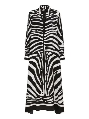 Dolce & Gabbana Zebra-print Crepe De Chine Kaftan - Black