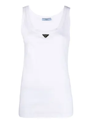 Prada Ribbed-knit Jersey Tank Top - White