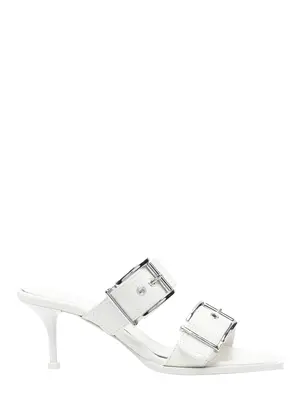 Alexander McQueen 75mm Buckled Leather Mules - White
