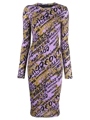 Versace Barocco Logo-print Midi Dress - Purple