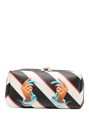 SELETTI Graphic-print Striped Wash Bag - Black