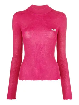 Gcds Logo-print Ribbed-knit Jumper - Pink