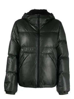 YVES SALOMON Shearling-trim Leather Down Jacket - Green