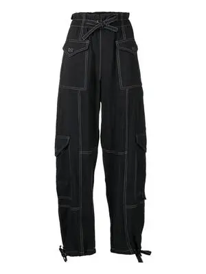 GANNI Slub Tapered Cargo Pants - Black