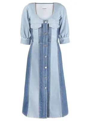 GANNI Panelled Midi Organic Cotton Dress - Blue