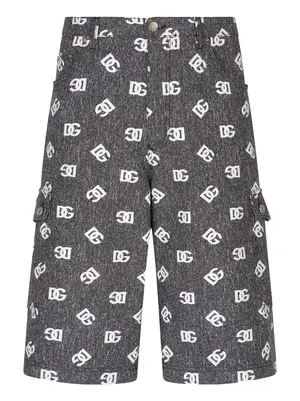 Dolce & Gabbana Logo-print Denim Cargo Shorts - Black