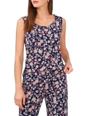 Chaus Floral Sleeveless Shell - Navy/yellow 472