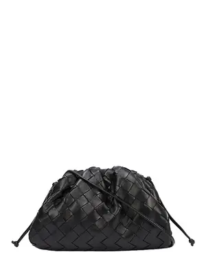 Bottega Veneta The Pouch Small Intrecciato Leather Clutch - Black Silver