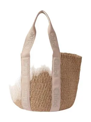 Chloé Woody Large Leather-trimmed Raffia Tote - Neutrals