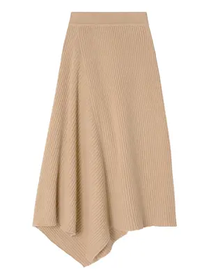 Loro Piana Asymmetric Ribbed Cashmere Midi Skirt - Neutrals