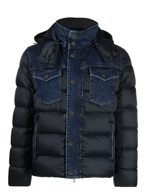 MOORER Denim-trim Padded Jacket - Blue