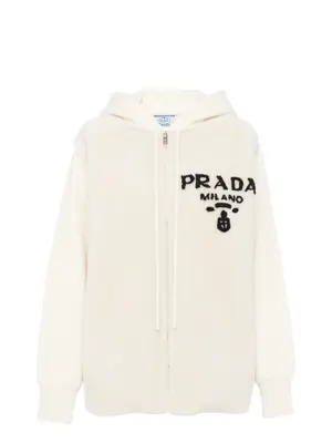 Prada Logo-intarsia Shearling Hoodie - White
