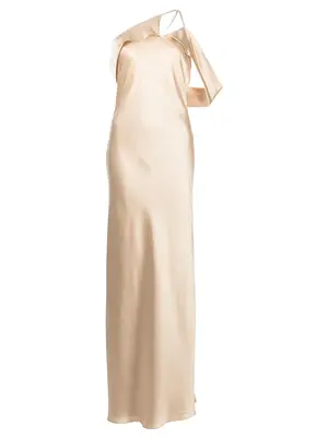 Michelle Mason Bias-cut One-shoulder Gown - Gold