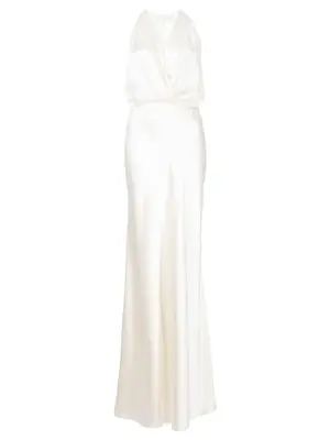 Michelle Mason Draped Halterneck Gown - White