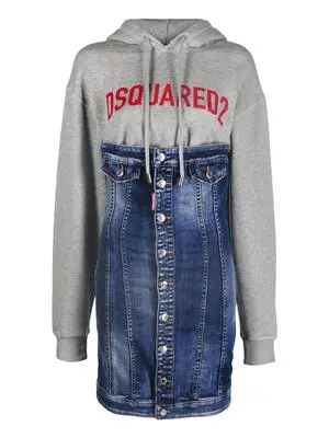 Dsquared2 Logo-print Panelled Hoodie Dress - Blue