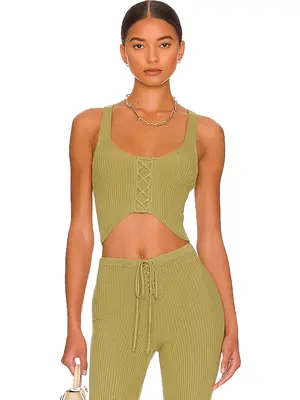 CAMILA COELHO Artemis Lace Up Knit Top - Rosemary Green