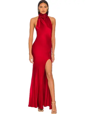 Sau Lee Penelope Velvet Halter Gown - Dark Green - 50% Off | Editorialist