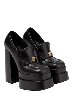 Versace Aevitas Leather Platform Loafer Pumps - Black