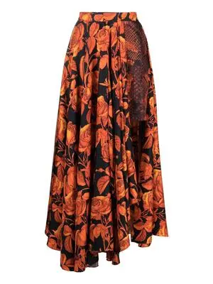 Roberto Cavalli Printed Silk Skirt - Orange
