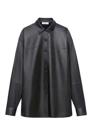 Lafayette 148 New York Nappa Leather Shirt Jacket - Black