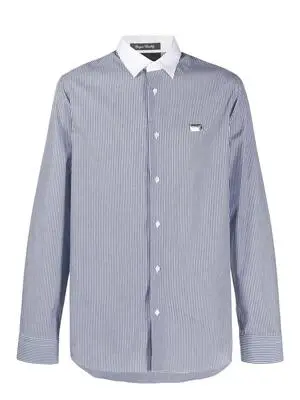 Philipp Plein Logo-print Striped Cotton Shirt - Blue