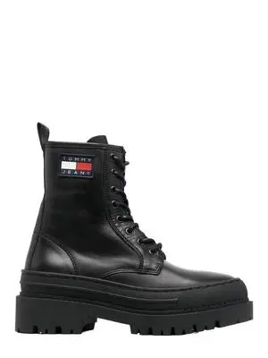 Tommy Hilfiger Logo-patch Lace-up Combat Boots - Black