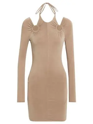DION LEE Cutout Ruched Halterneck Mini Dress - Mushroom