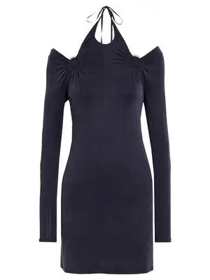 DION LEE Cutout Ruched Halterneck Mini Dress - Navy