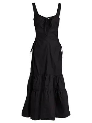 NICHOLAS Tiered Cutout Cotton Poplin Midi Dress - Black