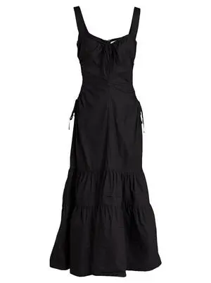 NICHOLAS Tiered Cutout Cotton-poplin Midi Dress - Black