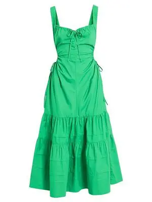NICHOLAS Tiered Cutout Cotton-poplin Midi Dress - Green