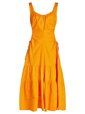 NICHOLAS Tiered Cutout Cotton Poplin Midi Dress - Orange