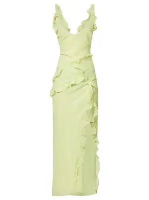 House Of Cb Ruffled Mesh Maxi Dress Lime