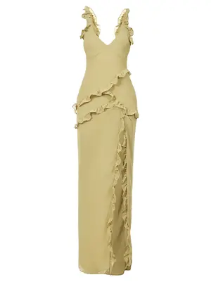 House Of Cb Mesh Maxi Dress With Ruffles - Olive