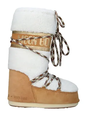 Moon Boot Icon Logo-print Shearling And Suede Snow Boots - Tan Comb