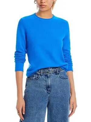 Aqua 100% Cashmere Rolled Edge Sweater Bright Blue