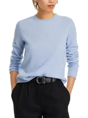 Aqua 100% Cashmere Rolled Edge Sweater Chambray