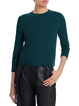 Aqua 100% Cashmere Rolled Edge Sweater Forest