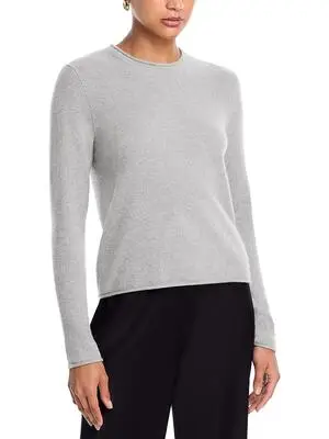 Aqua 100% Cashmere Rolled Edge Sweater - Light Gray
