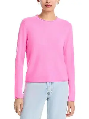 Aqua 100% Cashmere Rolled Edge Sweater - Sweetheart Pink