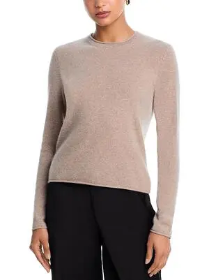 Aqua 100% Cashmere Rolled Edge Sweater - Wheat