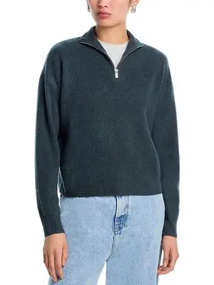 Aqua 100% Cashmere Quarter Zip Sweater - Army