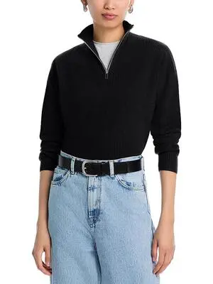Aqua 100% Cashmere Quarter Zip Sweater - Black