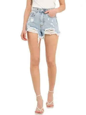 GREY LAB Grey Lab Destroyed Hem Denim Shorts Denim