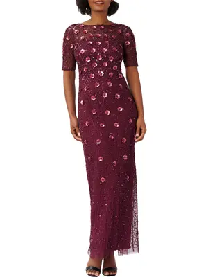 Adrianna Papell Adrianna Papell Beaded Gown Cassis