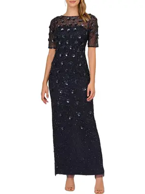 Adrianna Papell Adrianna Papell Beaded Gown Dusty Navy
