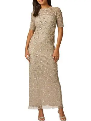 Adrianna Papell Beaded Gown - Platinum