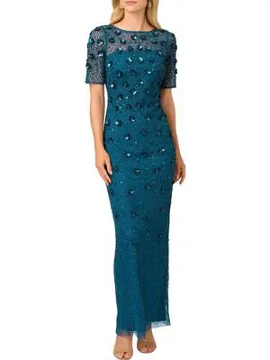 Adrianna Papell Adrianna Papell Beaded Gown Teal Sapphire