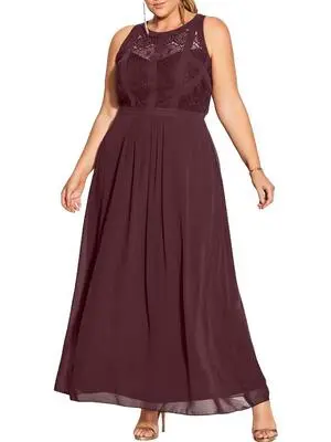 City Chic City Chic Paneled Bodice Maxi Dress Bordeaux