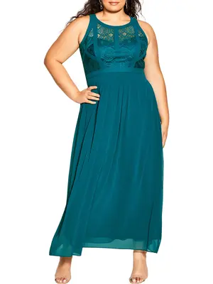 City Chic City Chic Paneled Bodice Maxi Dress Teal